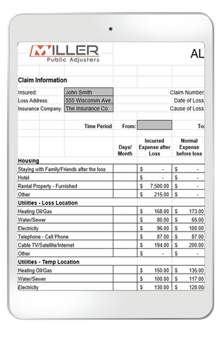 Additional Living Expense ALE Tracker Miller Public Adjusters